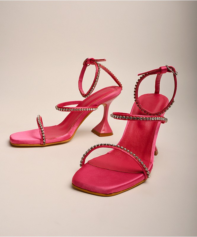 Hot pink satin jewelled heel | Street Style Store | SSS