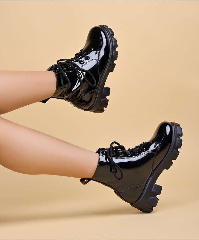 Black patent combat boots | Street Style Store | SSS
