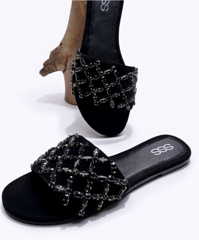 Black rhinestone flats | Street Style Store | SSS
