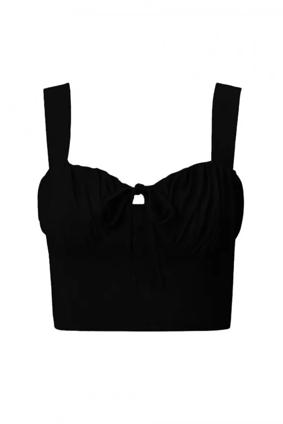 Ruched Tie Front Crop Tank Top Black Street Style Store Sss